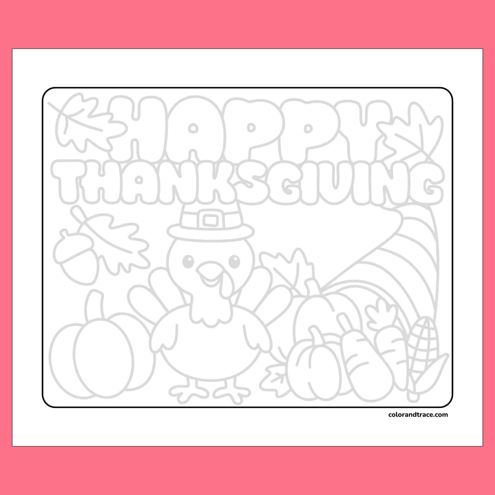 Free Printable Happy Thanksgiving Tracing Page PDF - Color and Trace