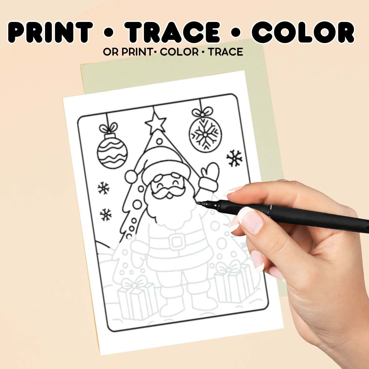 Color and Trace Christmas Cards - Color and Trace