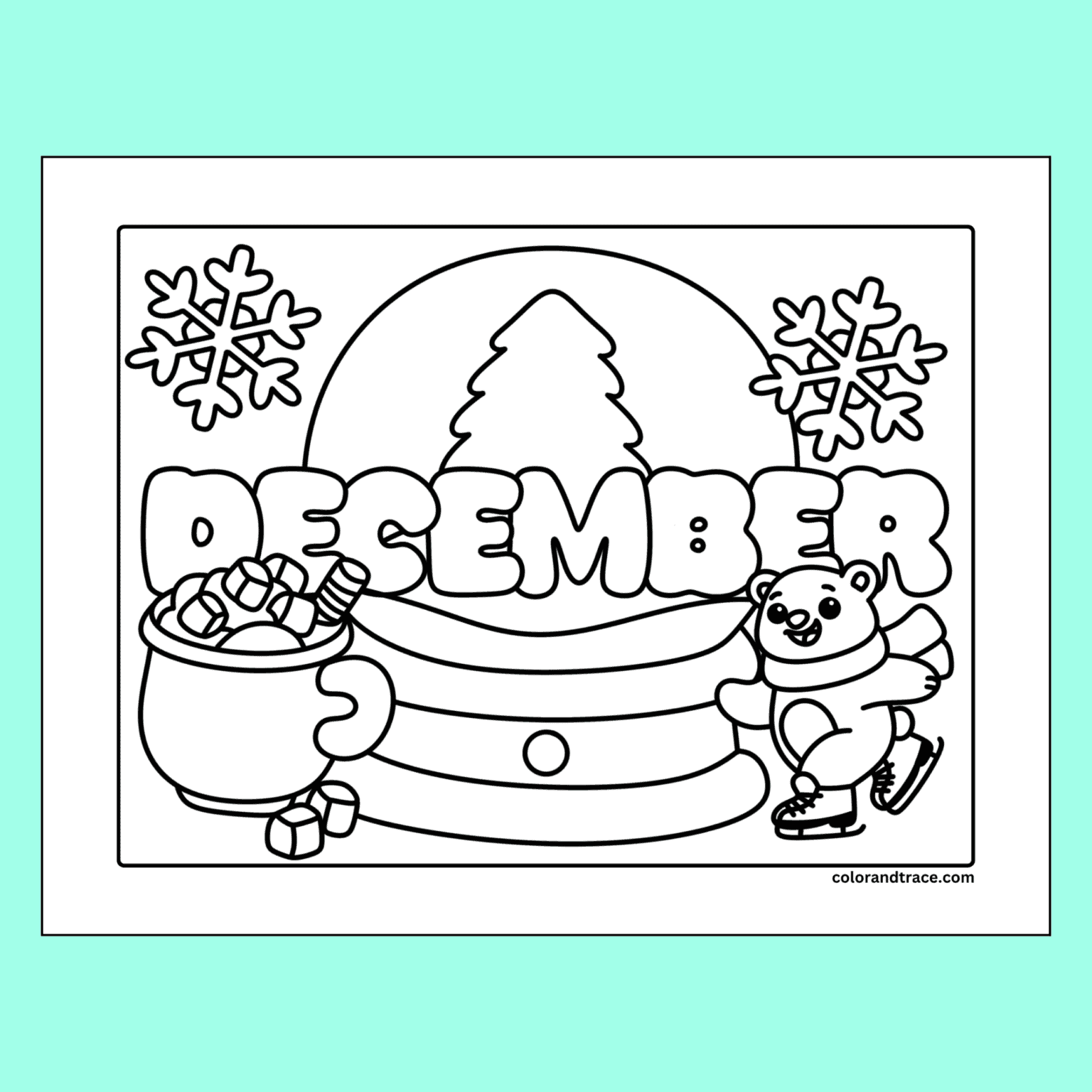 Free Printable Christmas Village Coloring Page PDF - Color and Trace