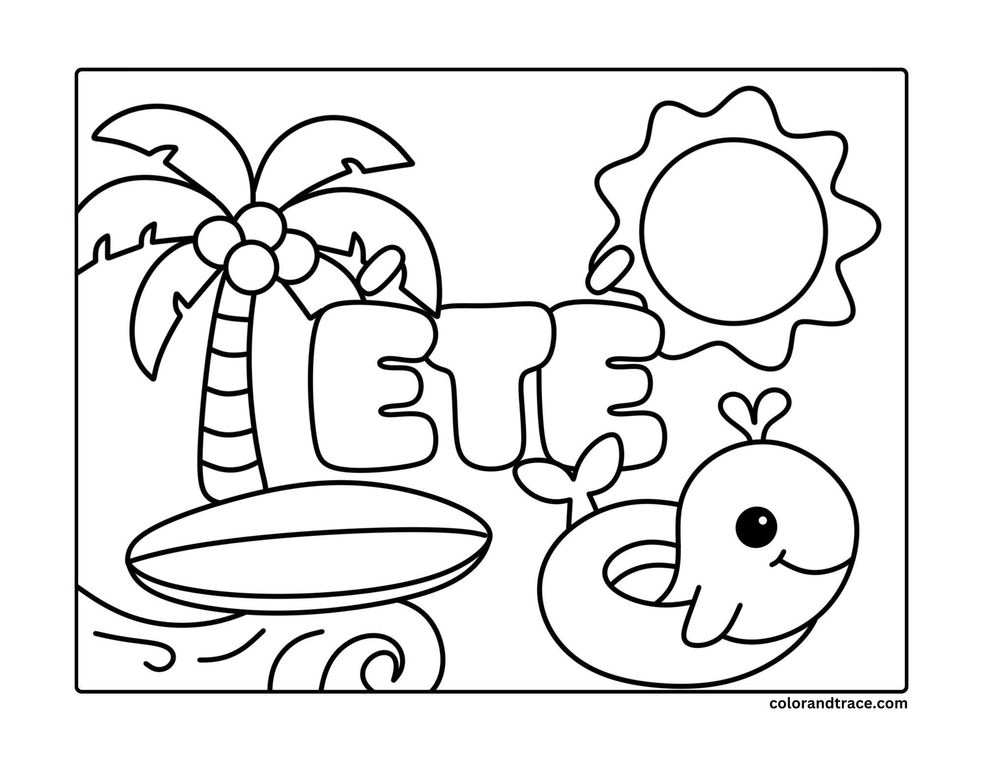 Été Coloring Page: Free French Printable - Color and Trace