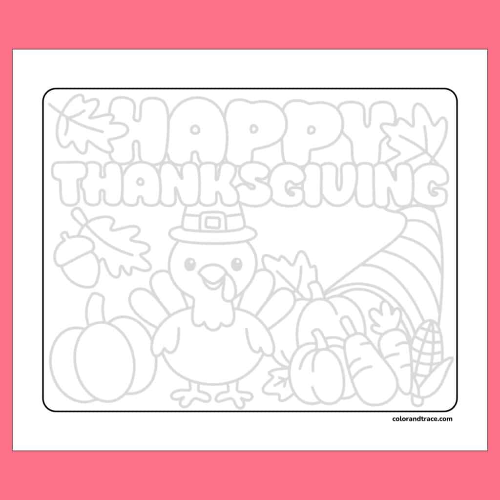 Free Printable Cute Turkey Tracing Page PDF - Color and Trace