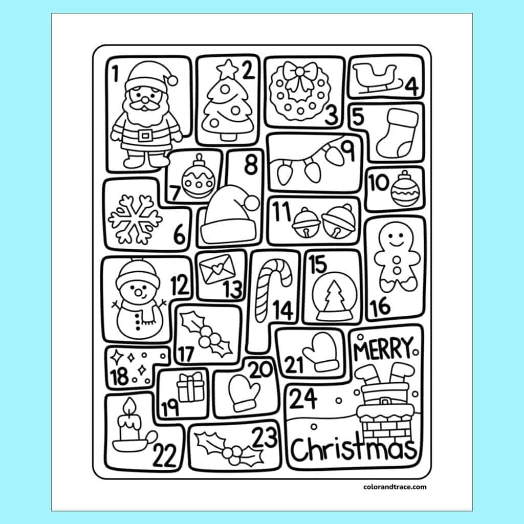 Free Printable Christmas Advent Calendar 2025 Coloring Page PDF - Color ...
