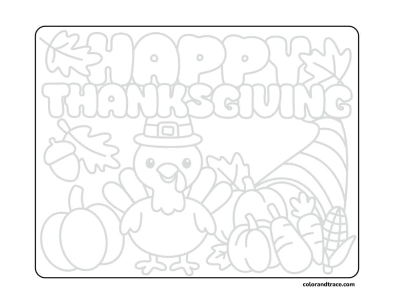 Free Printable Happy Thanksgiving Tracing Page PDF - Color and Trace
