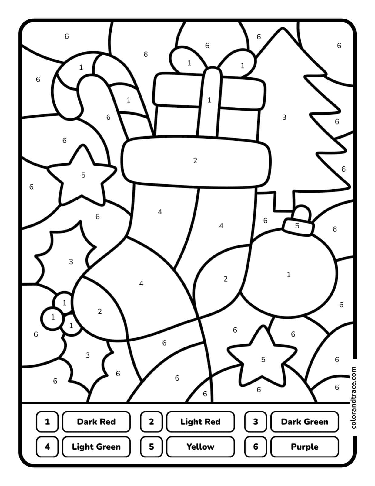 Free Printable Christmas Stocking Color by Numbers Coloring Page PDF ...