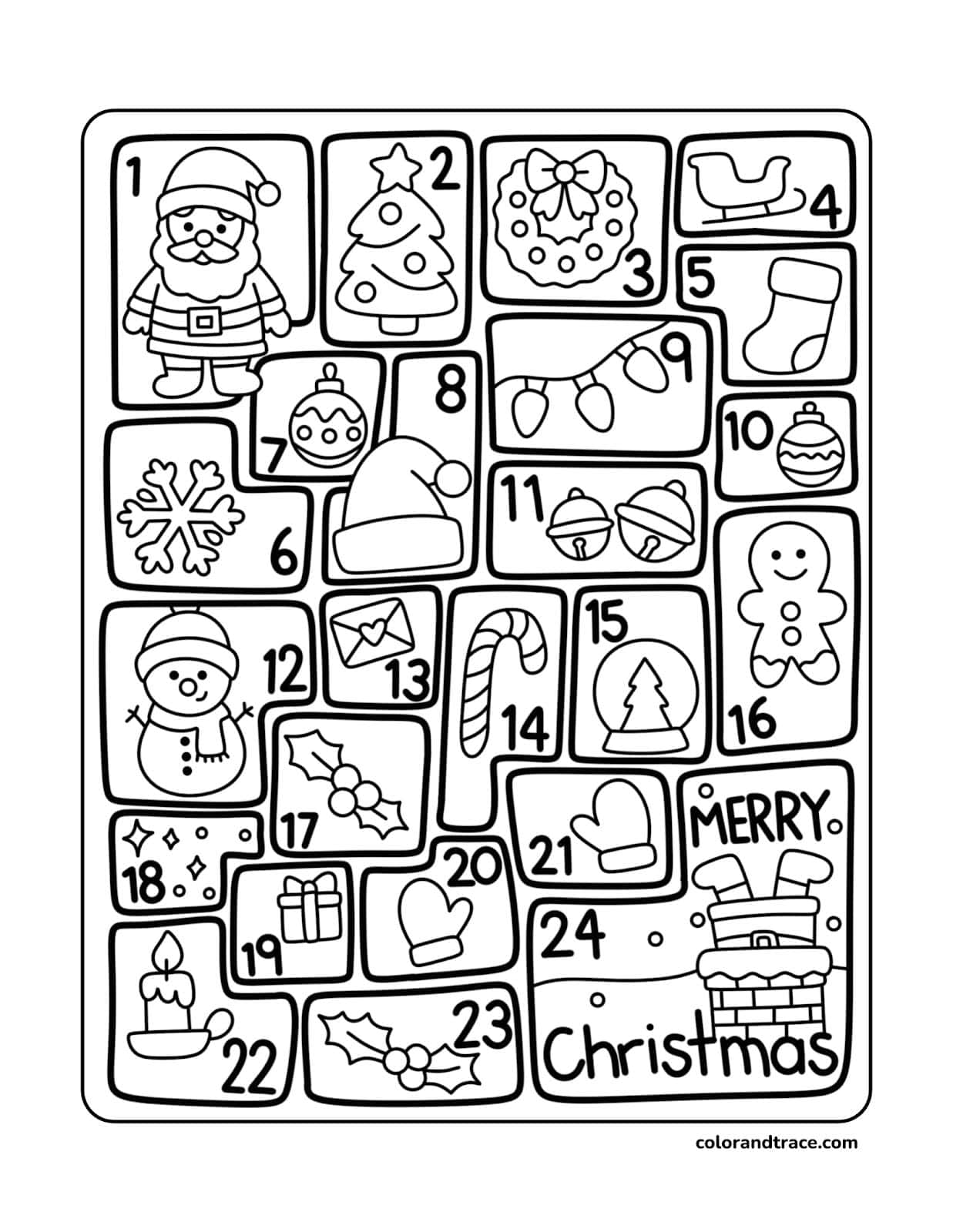 Free Printable Christmas Advent Calendar 2025 Coloring Page PDF - Color ...
