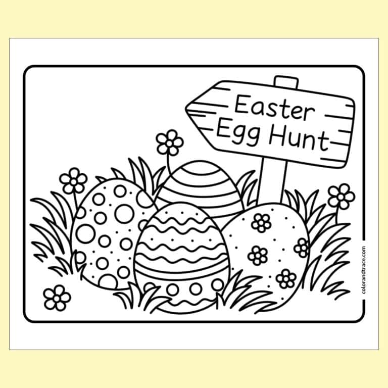 Free Printable Easter Egg Hunt Coloring Page PDF - Color and Trace